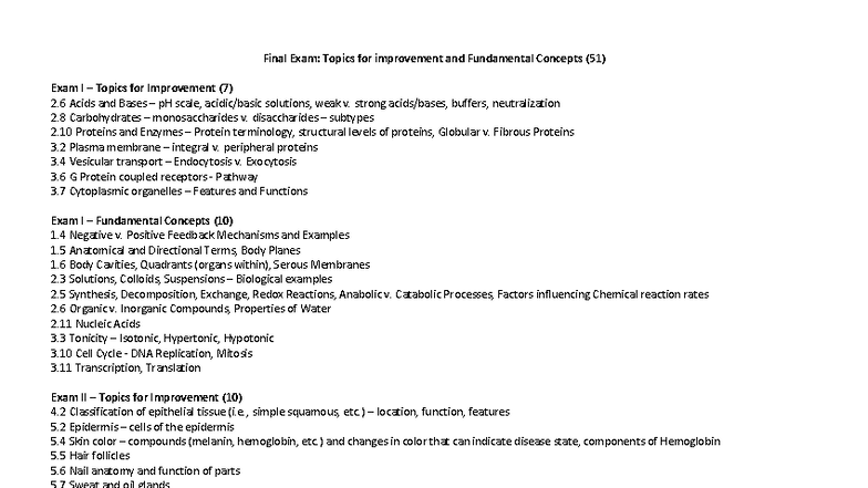 Final Exam Review: Key Topics & Concepts in A&P (BIOL 101) - Studocu