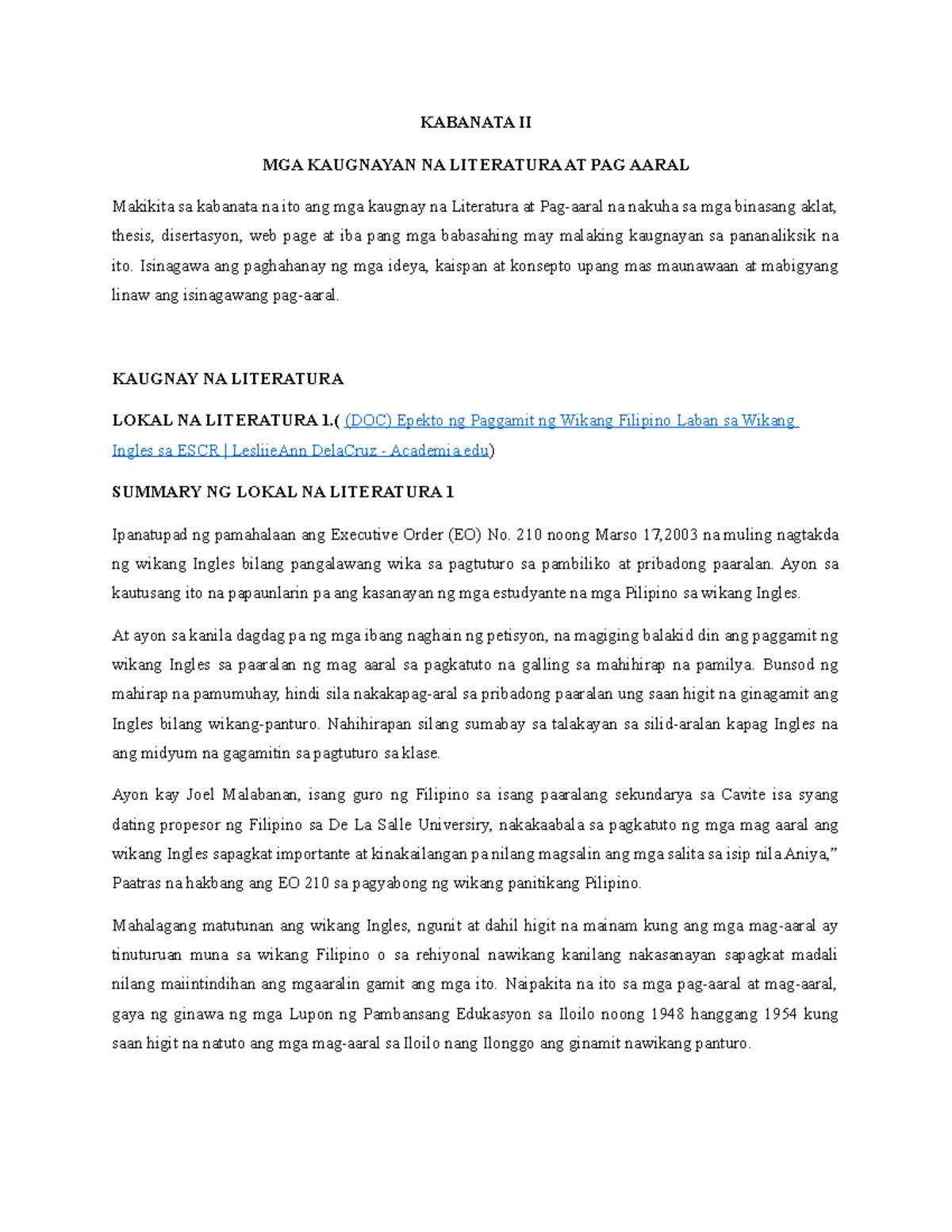 Kabanata 2 Pananaliksik Related Literature & Studies: Research Paper