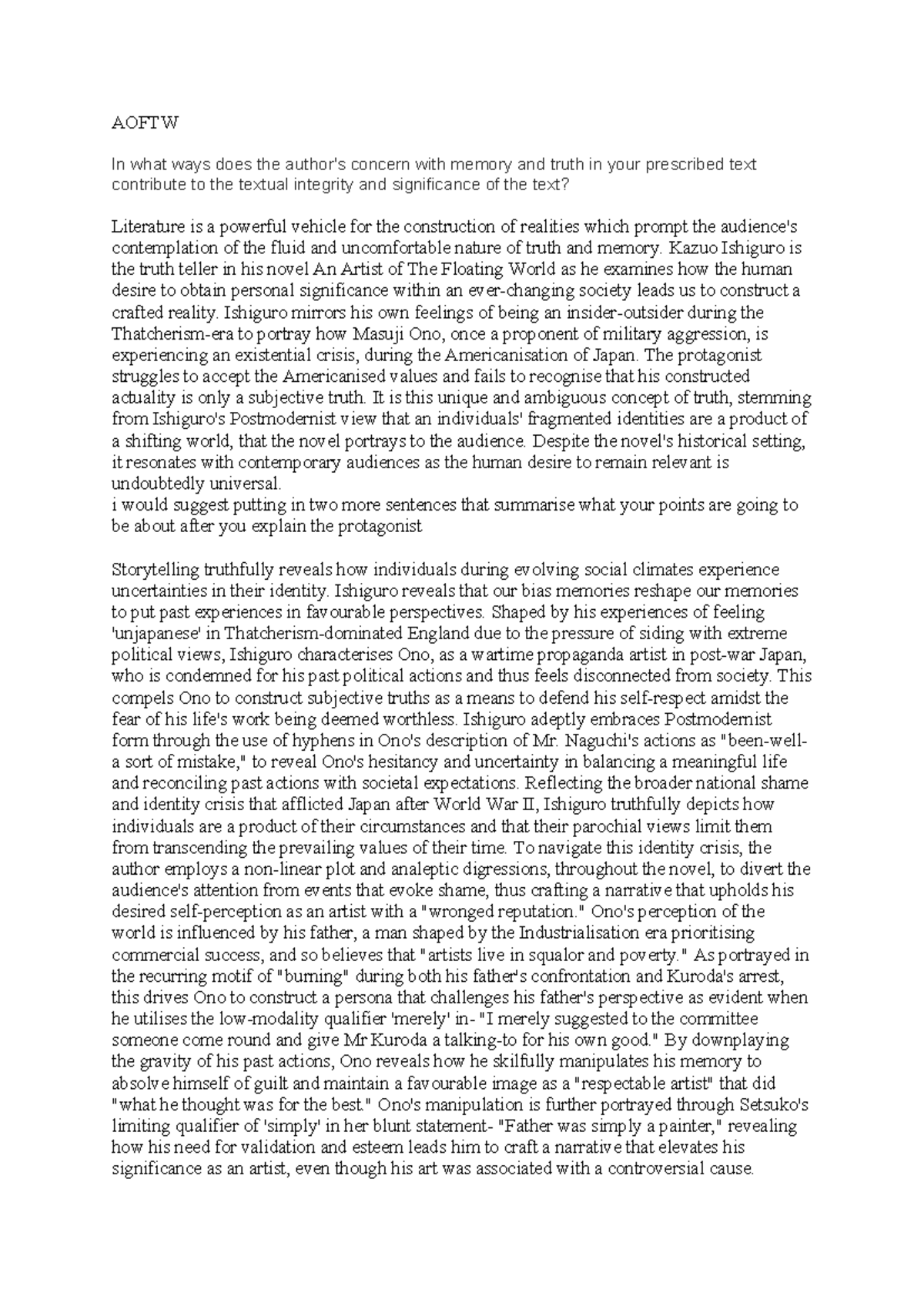 AOFTW - Exploring Memory and Truth in An Artist of The Floating World ...