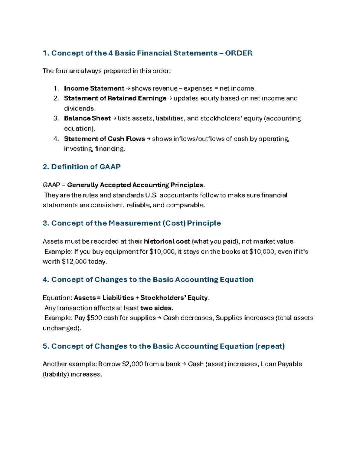 Chapter 1 & 2 Study Guide: Basic Financial Statements & GAAP - Studocu