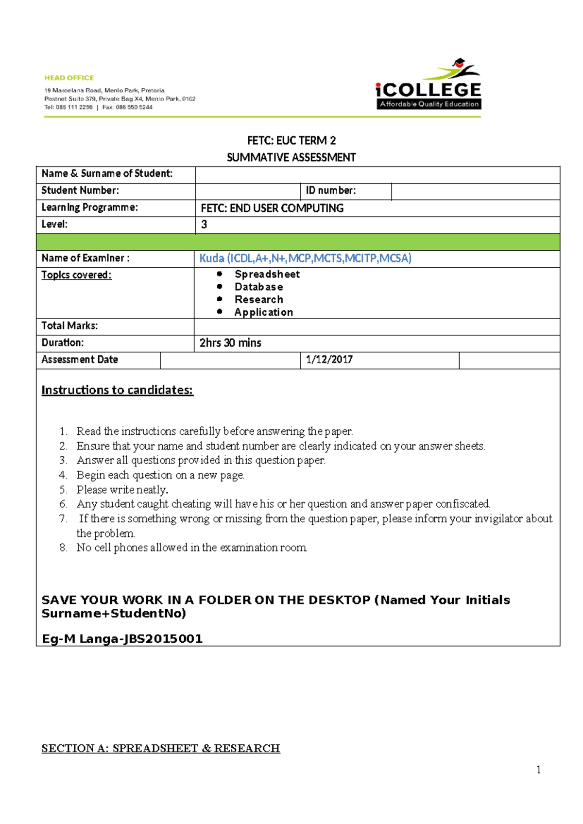 FETC: EUC TERM 2 SUMMATIVE ASSESSMENT - Practical Spreadsheet ...