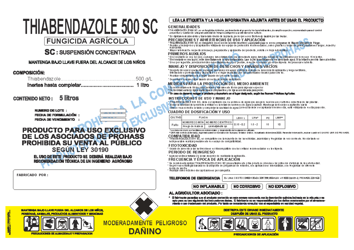 Instrucciones y Precauciones para el Uso de Thiabendazole 500 SC - Studocu