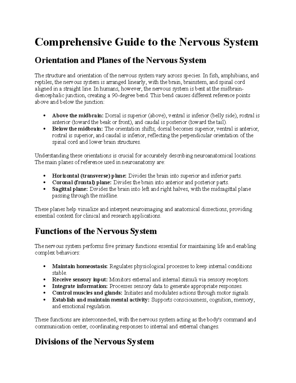 Comprehensive Overview of Nervous System Anatomy and Functions (BIO 101 ...