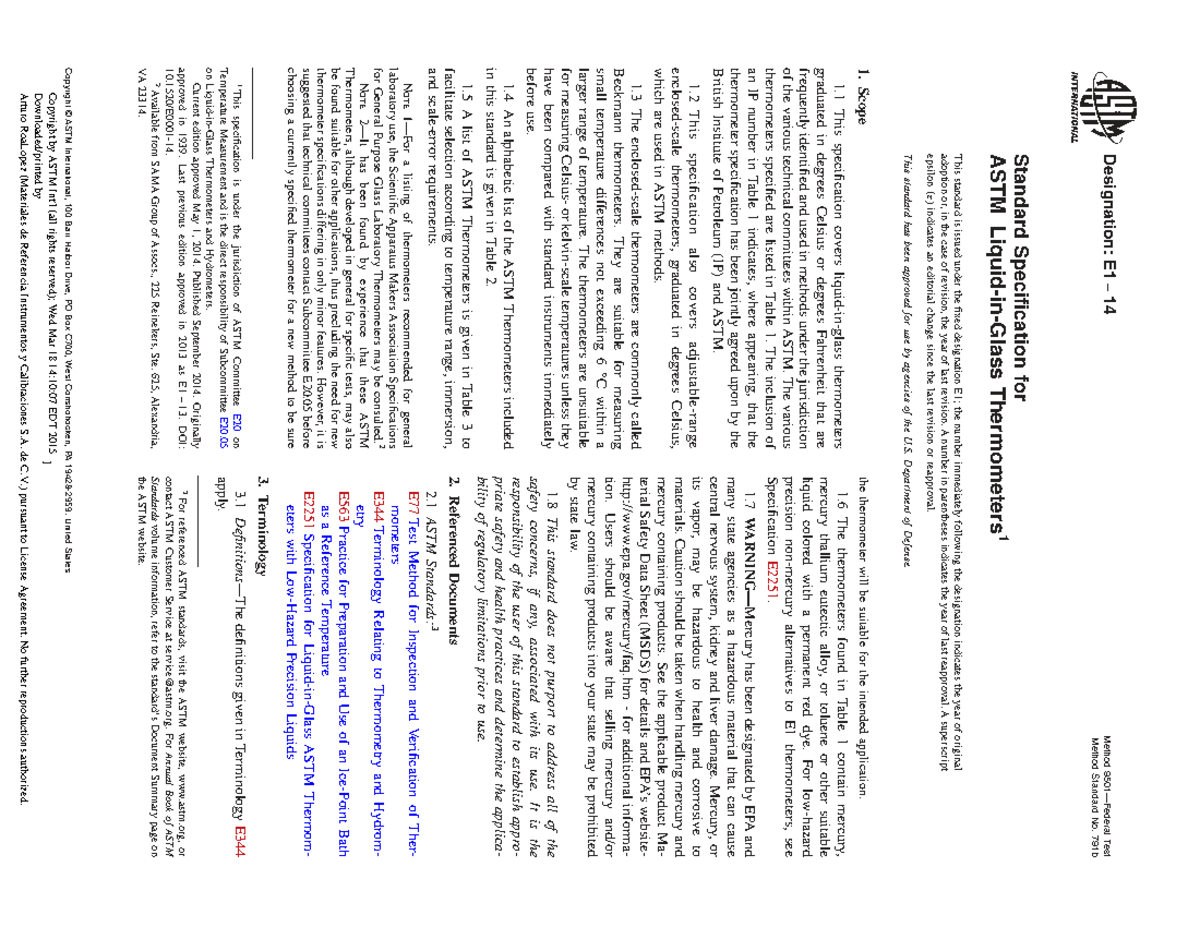 ASTM E1 - 14 Standard Specification for Liquid-in-Glass Thermometers ...