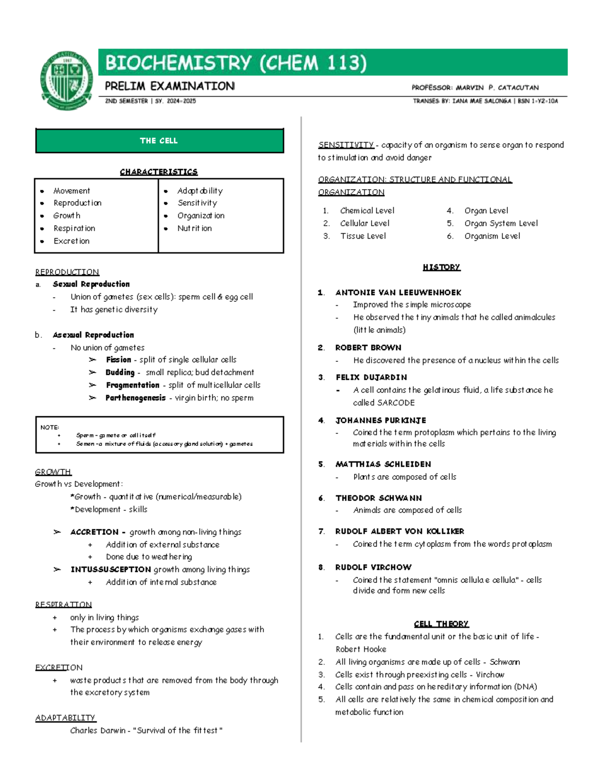 CHEM113 - Biochemistry Prelims Reviewer: Cells & Carbohydrates - Studocu