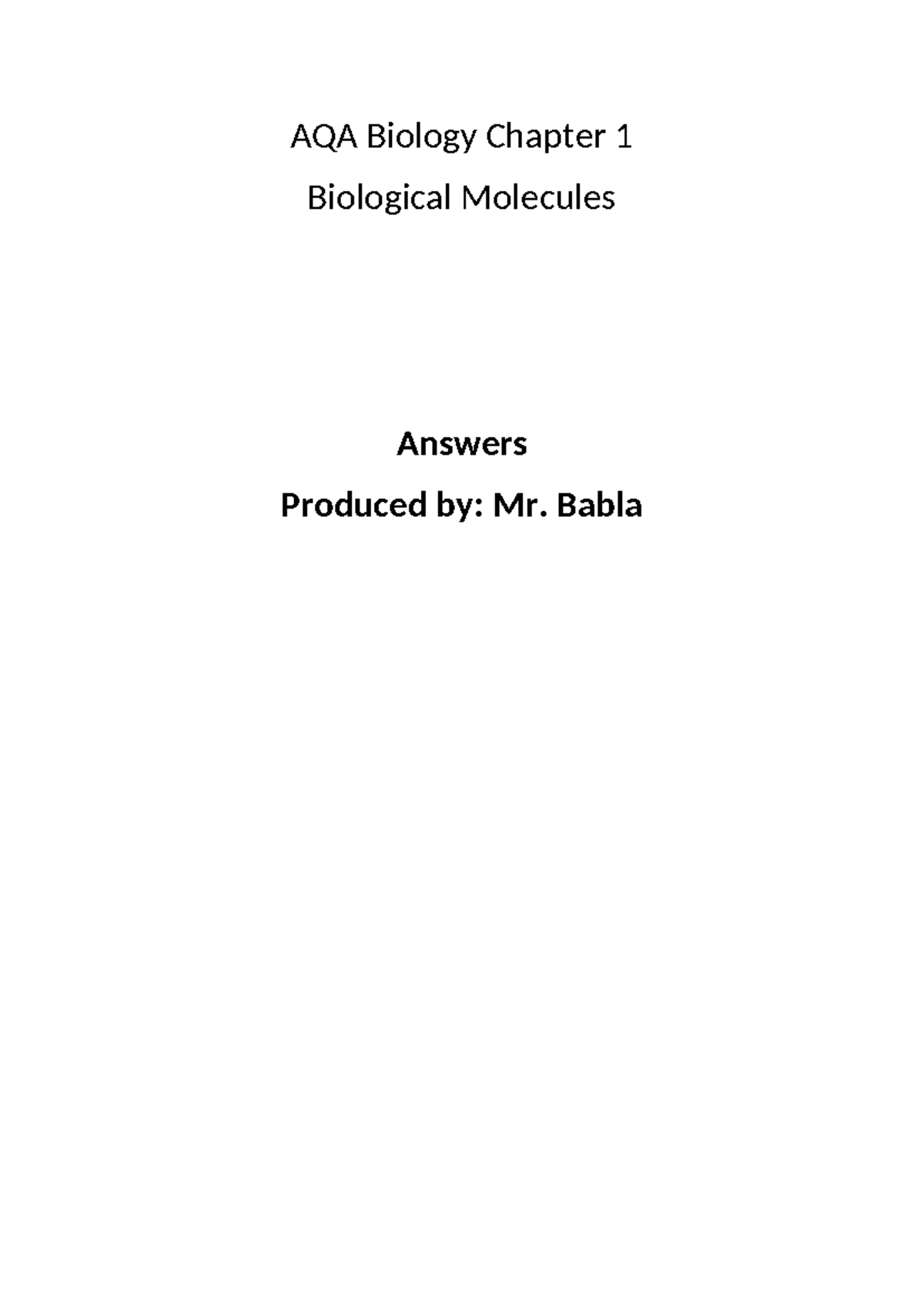 AQA Biology Chapter 1: Biological Molecules Answers - Studocu