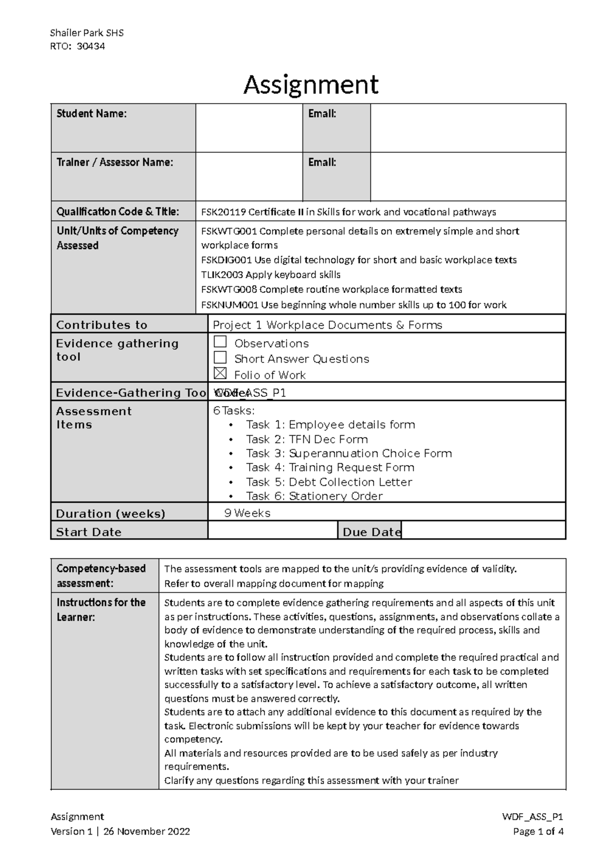 WDF_ASS_P1: FSK20119 Certificate II Assignment - Workplace Forms ...