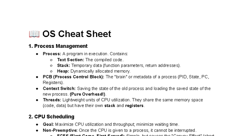 OS Process Management & CPU Scheduling Cheat Sheet (GBS) - Studocu
