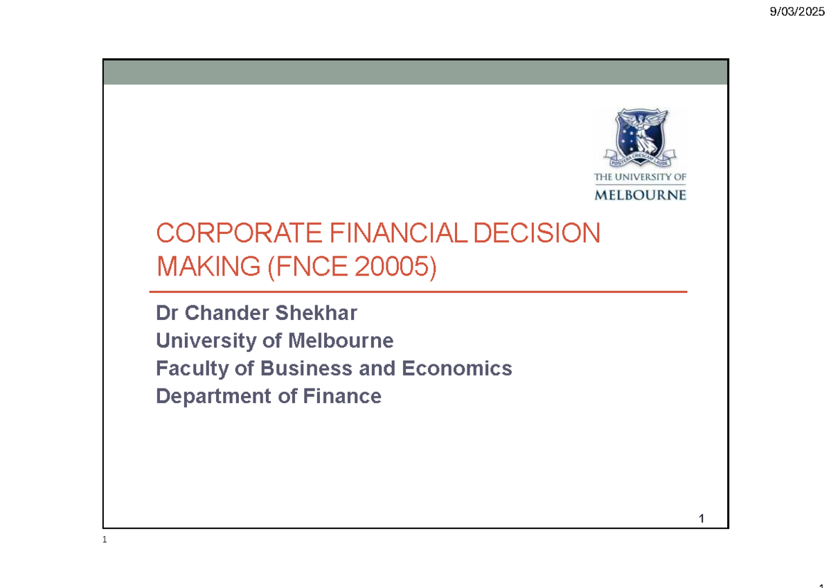 Lec2 FNCE2000 5 S1 2025 - lecture - CORPORATE FINANCIAL DECISIONMAKING ...