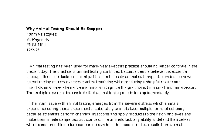 Animal Testing: A Case Against Cruelty and Unnecessary Suffering - Studocu