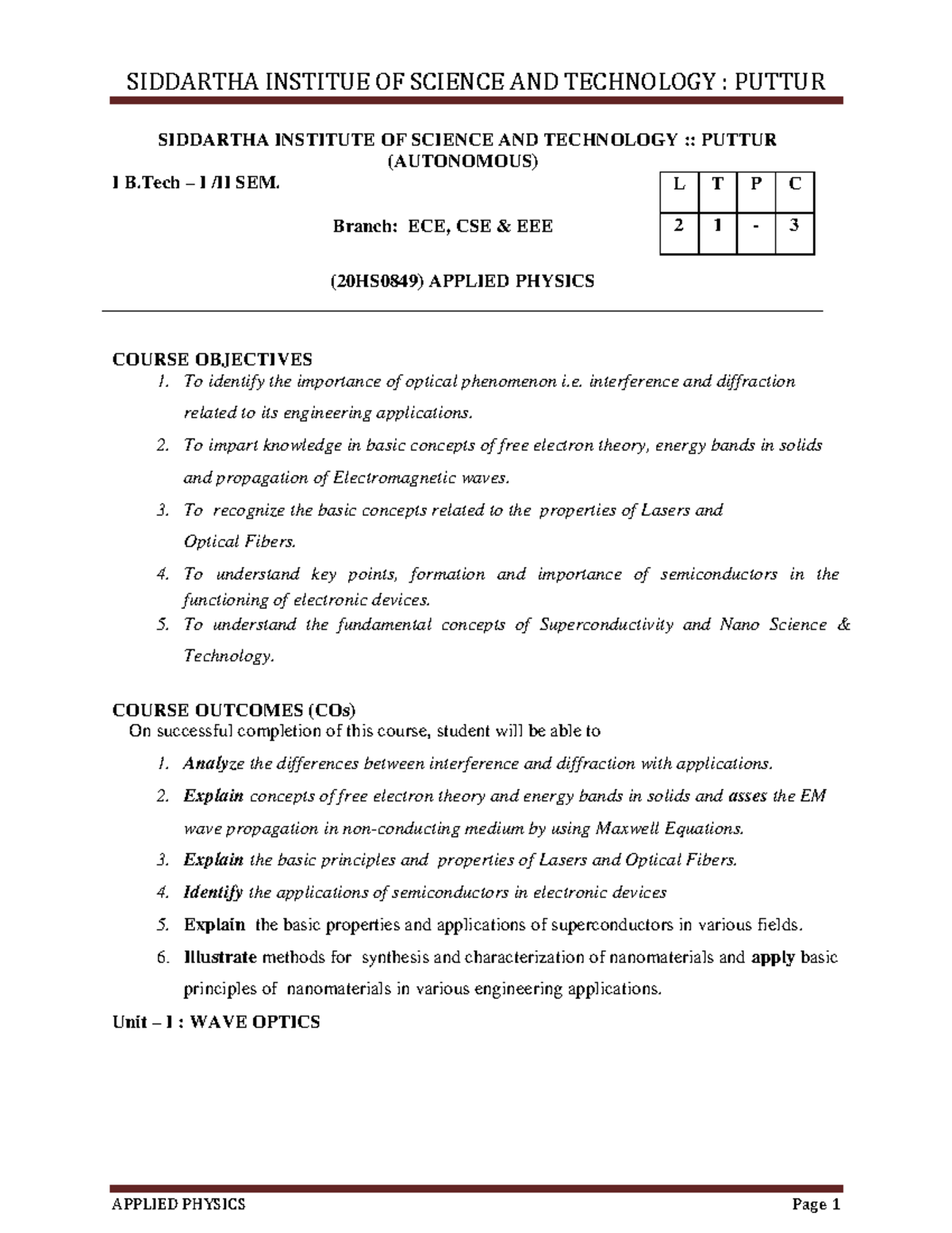 Applied Physics Notes (20HS0849) - I B.Tech ECE/CSE 1st Sem - Studocu