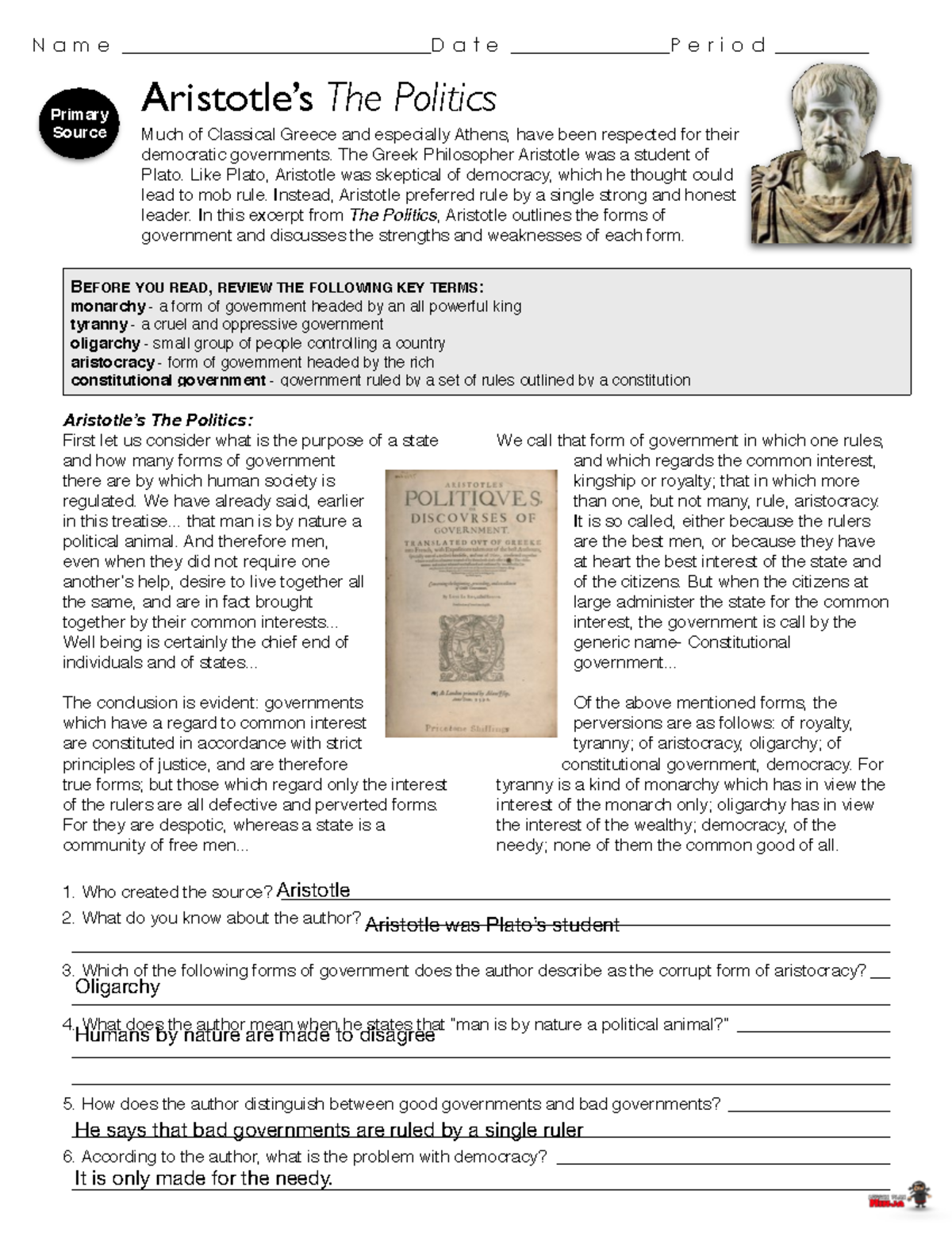 05B Aristotle's The Politics: Forms of Government Explored - Studocu