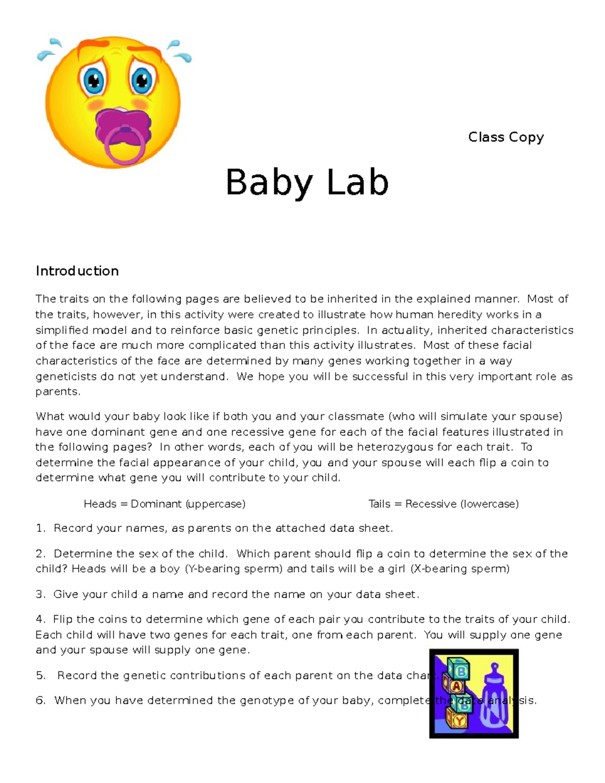 Phenotype Analysis for Baby Lab Activity: Genetic Traits Exploration ...