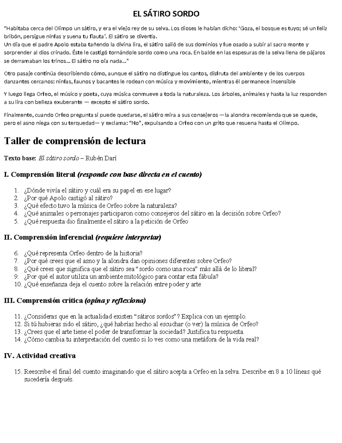 Comprensión de "El Sátiro Sordo" - 2DO BGU - Studocu