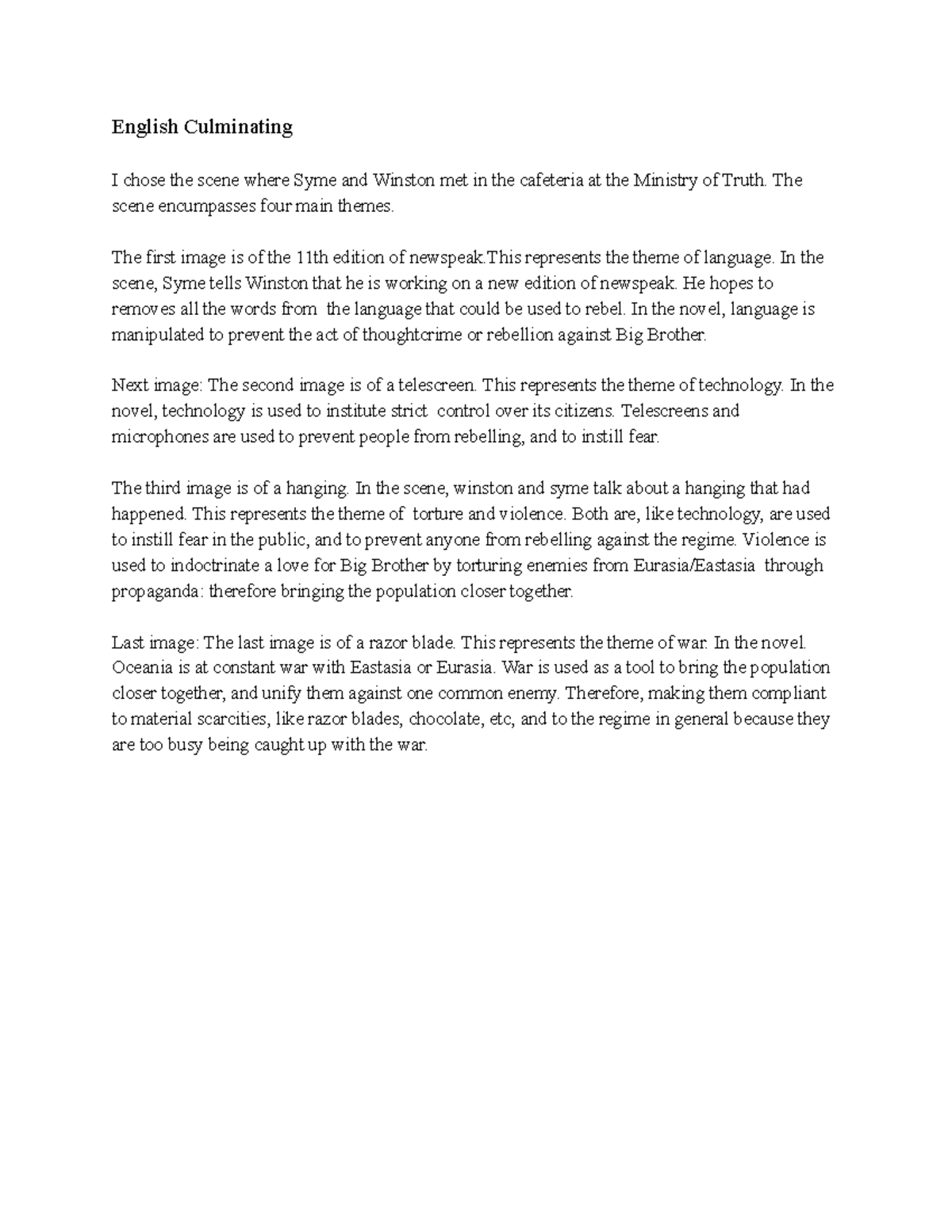 English Culminating - Final essay class project - English Culminating I ...