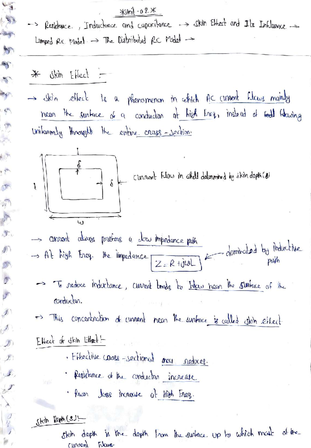 Unit 02 VLSI Design: Skin Effect, RC Models, and Inductance Analysis ...