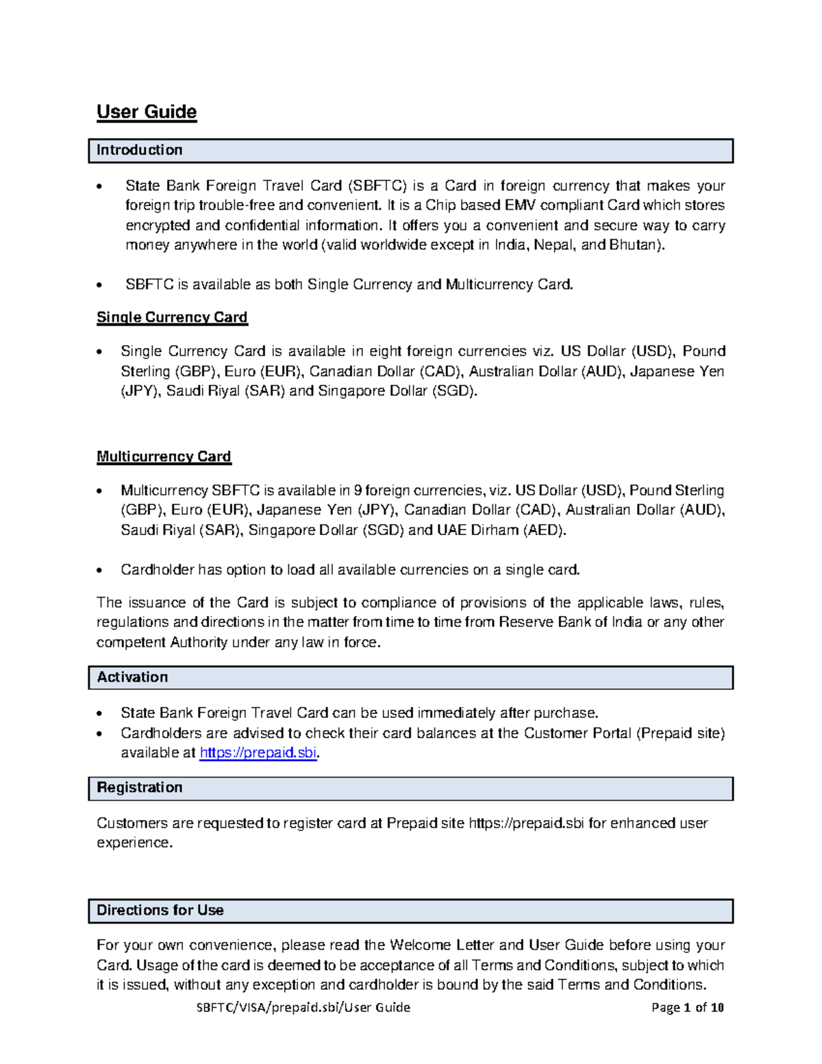 User Guide: State Bank Foreign Travel Card (SBFTC) Overview - Studocu