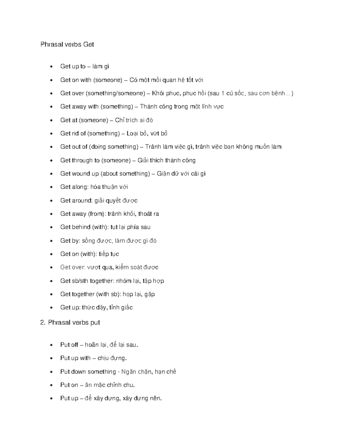 Phrasal Verbs Study Guide: Get, Put, Go, and More (ENG 101) - Studocu