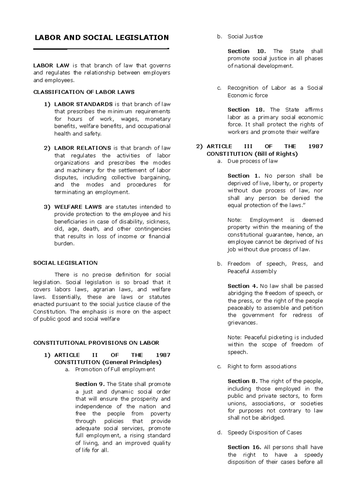 WEEK 1 - Labor Law: Understanding Labor and Social Legislation - Studocu