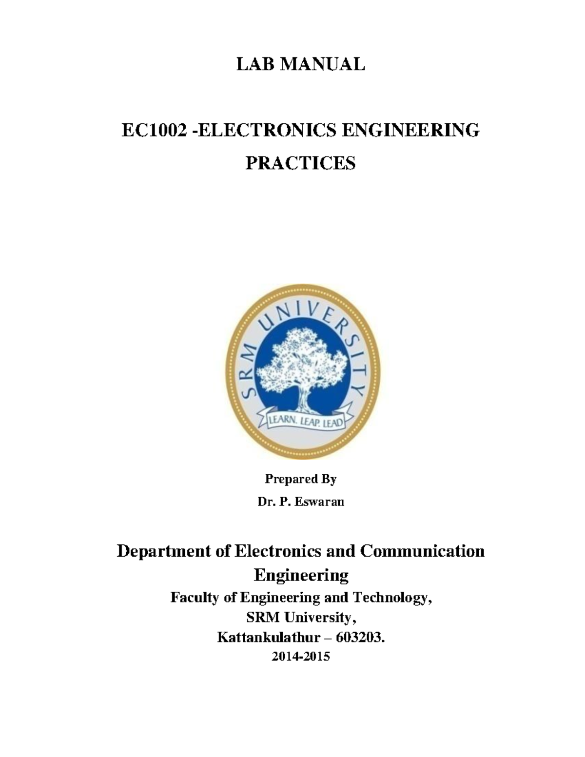 EC1002 Lab Manual: Engineering Practices in Electronics - Studocu