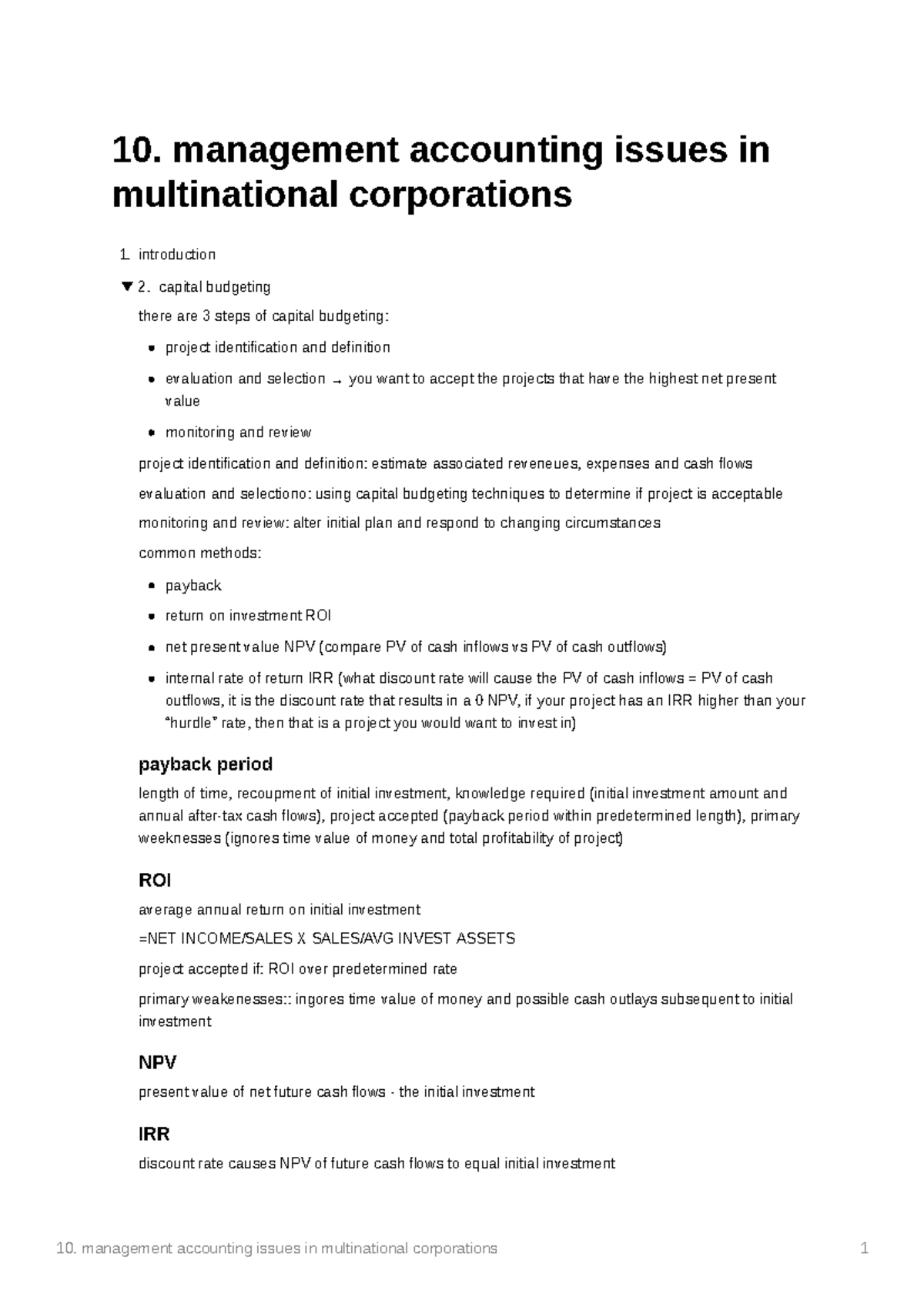 Management Accounting Issues in MNCs: Capital Budgeting Insights - Studocu