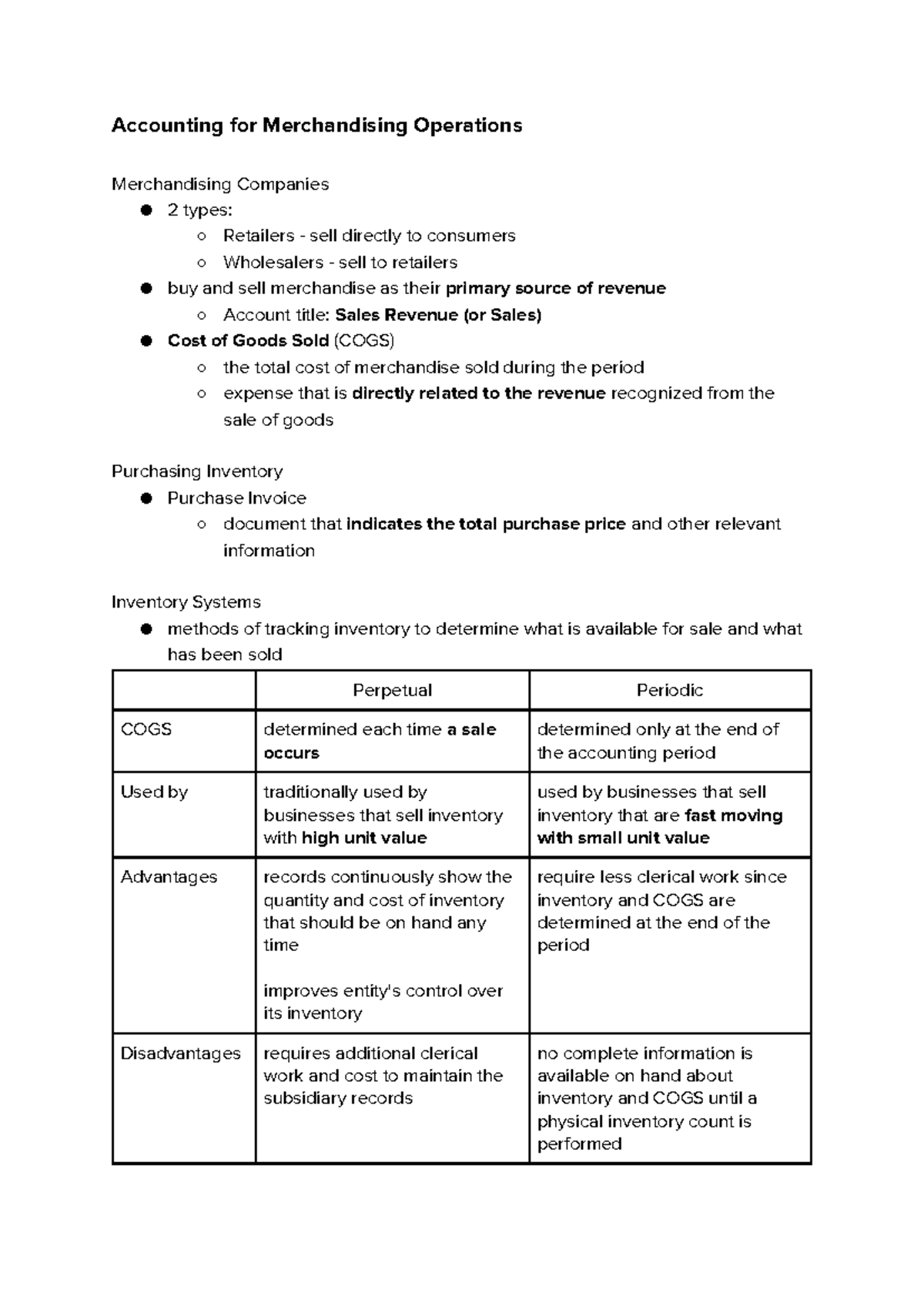 BA 99.1: Accounting for Merchandising Operations Overview - Studocu