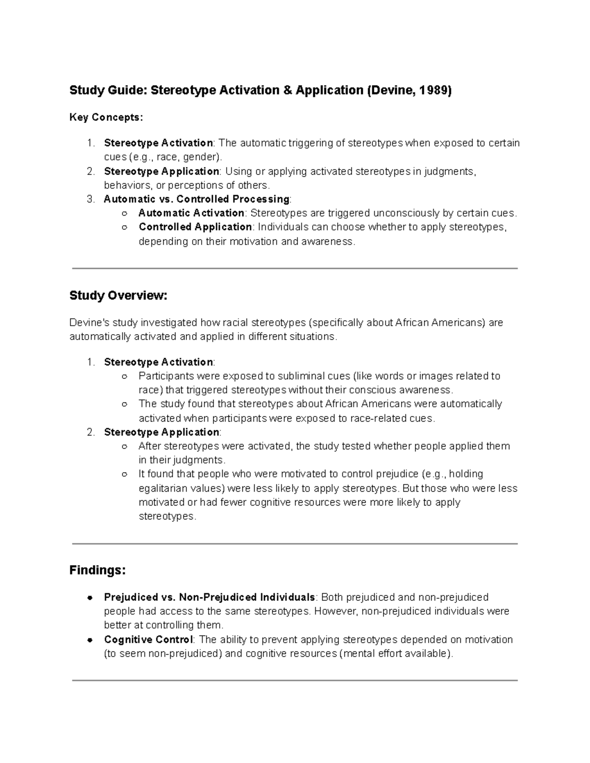 Study Guide: Intergroup Contact Theory and Prejudice Reduction (PSYC ...