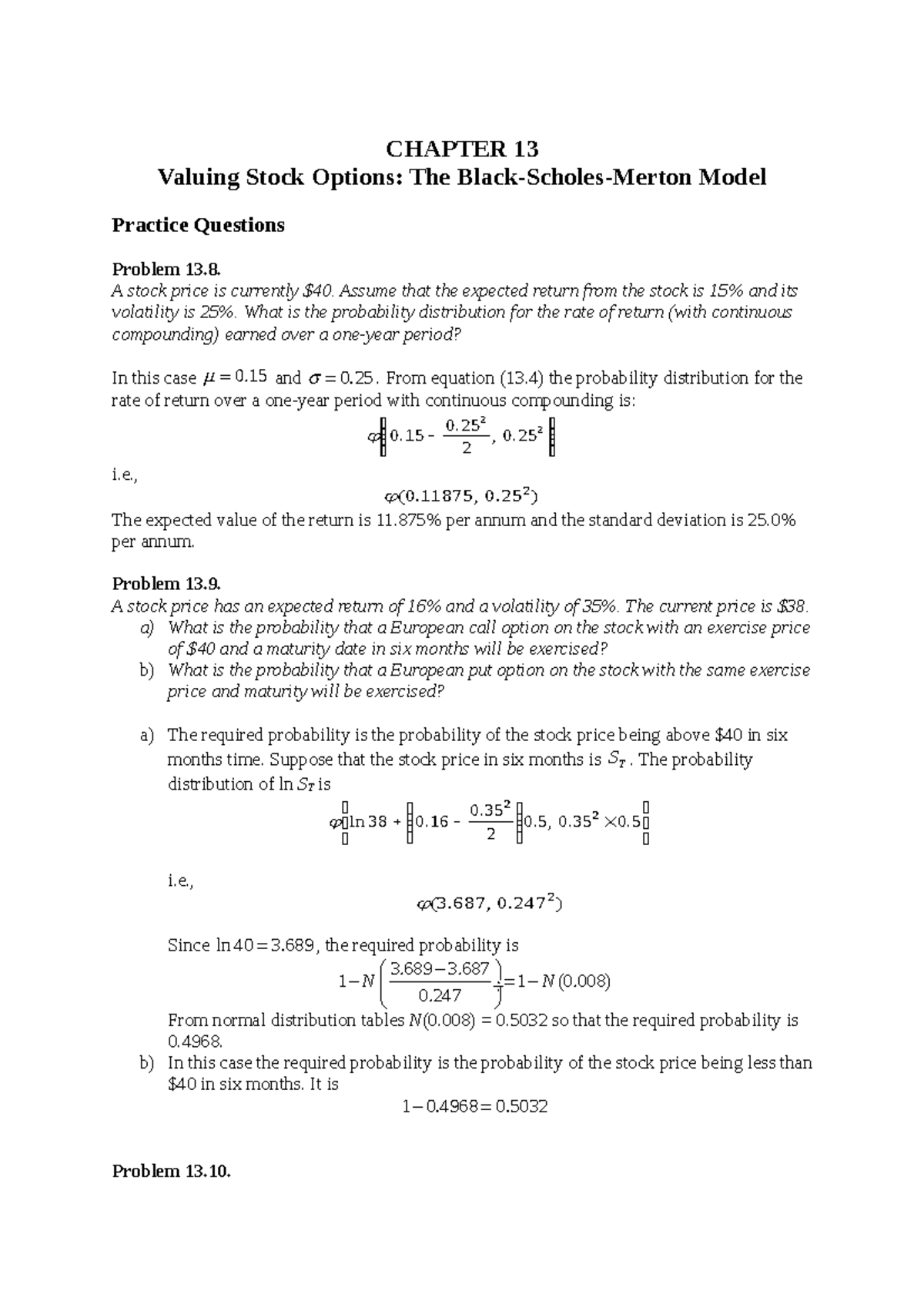 Doc-2 - Practice questions - CHAPTER 13 Valuing Stock Options: The ...