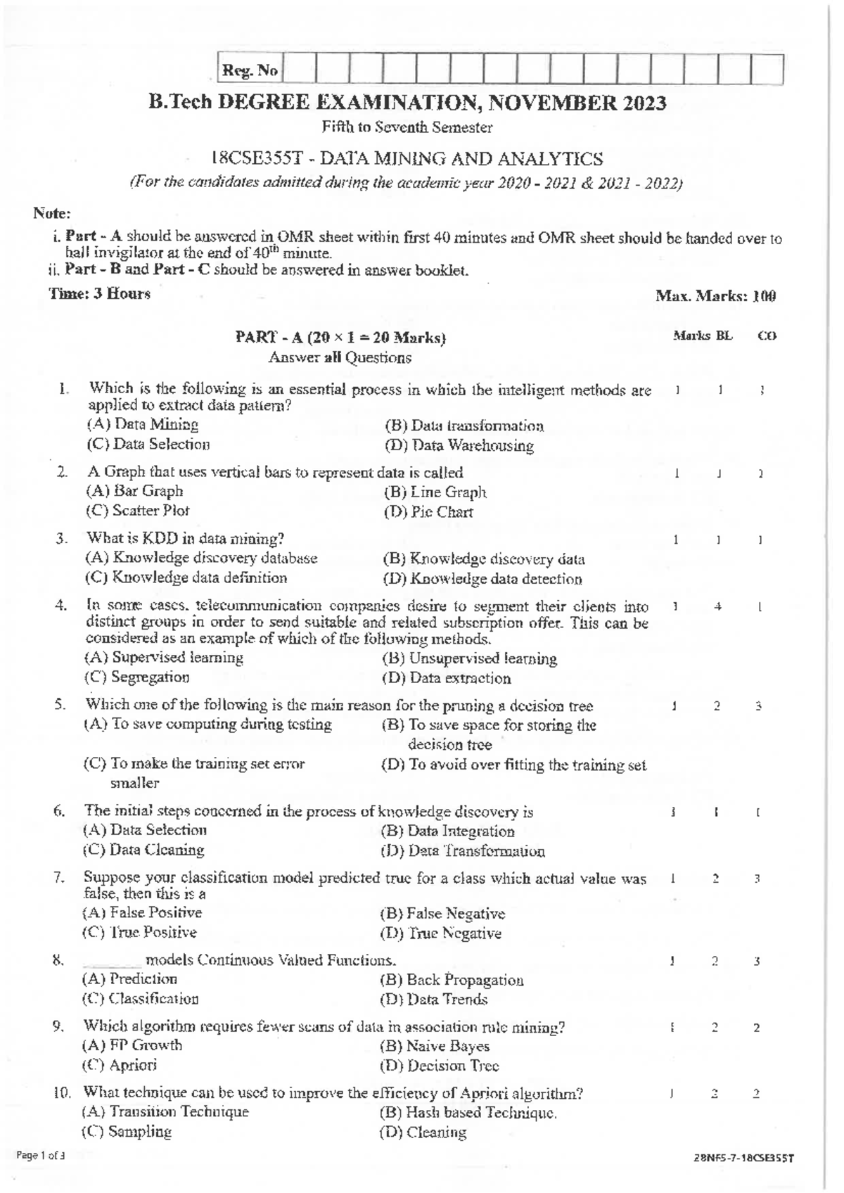 DMA3 - Previous Year Question Papers for Data Mining and Analytics Exam ...