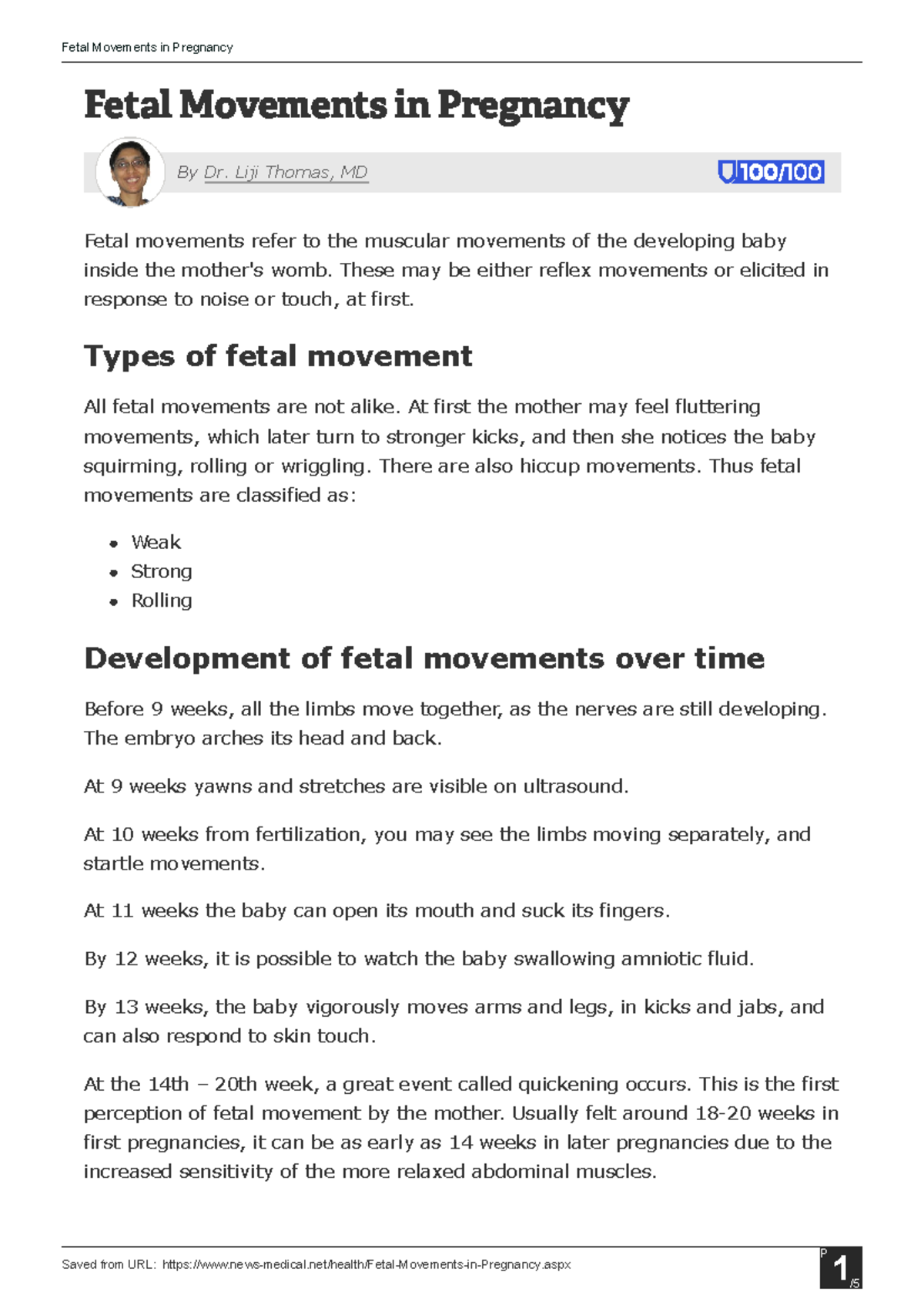 Fetal Movements in Pregnancy - These may be either reflex movements or ...