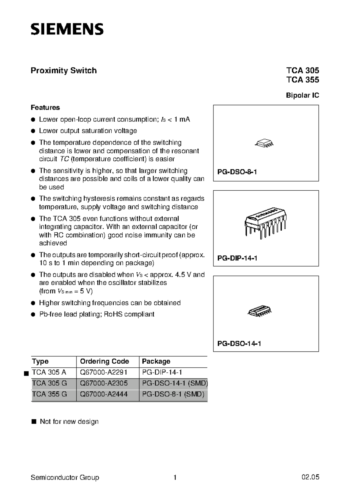 Infineon-TCA305-DS-v01 01-en - TCA 355 TCA 305 TCA 355 Bipolar IC ...