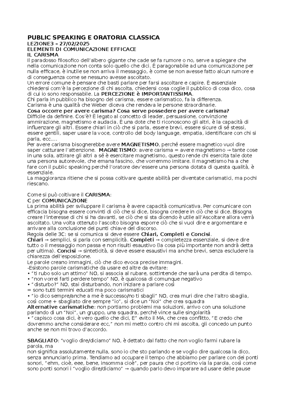 PUBLIC SPEAKING E ORATORIA CLASSICA - LEZIONE 3: ELEMENTI DEL CARISMA ...