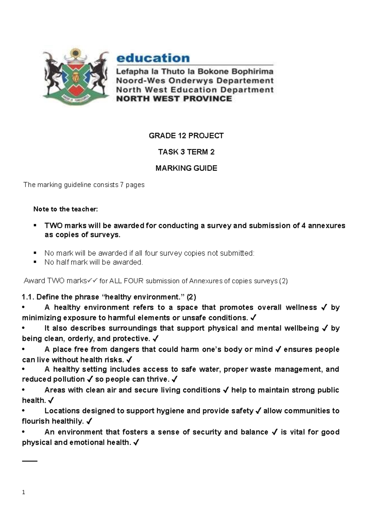 GRADE 12 PROJECT TASK 3 TERM 2 MARKING GUIDE MEMO 2025 - Studocu