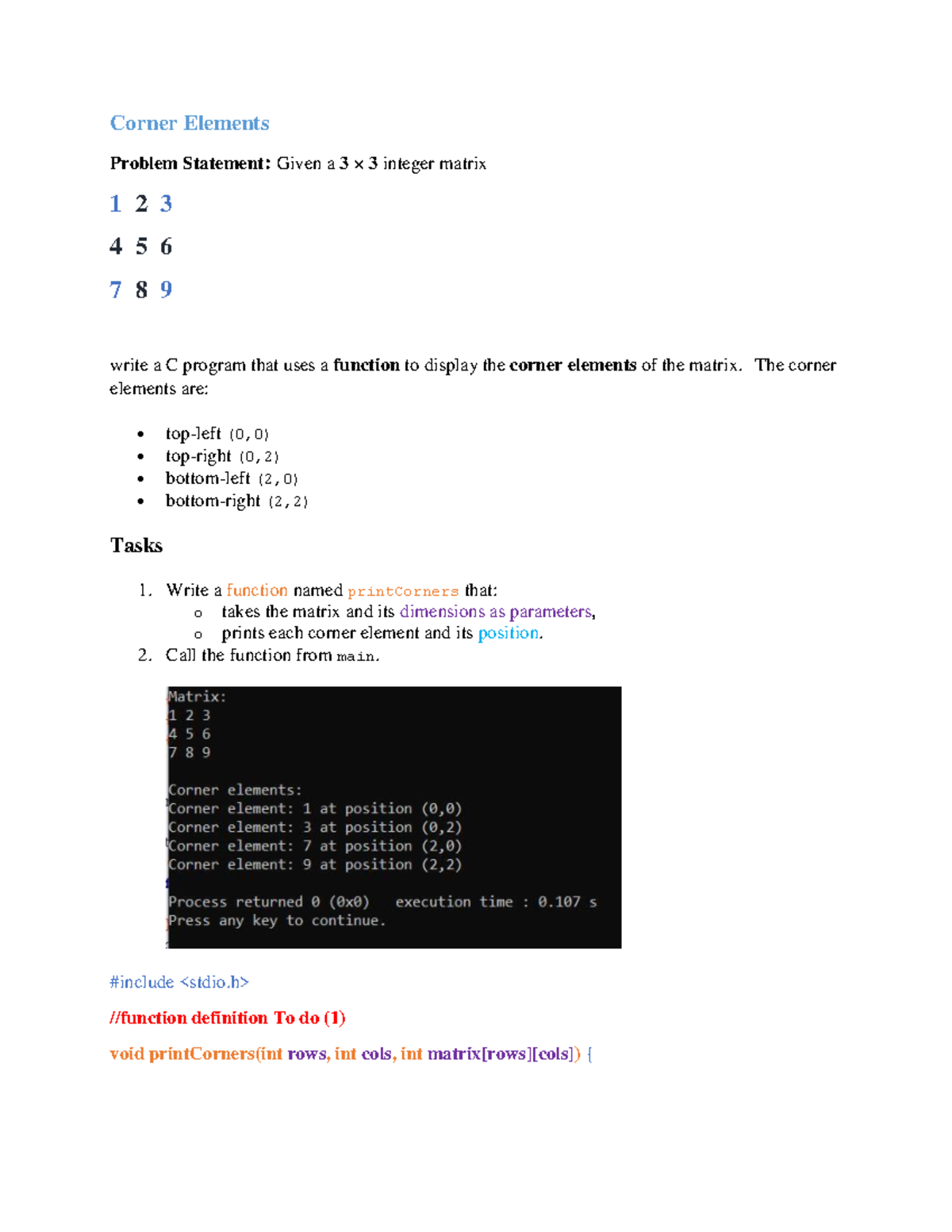 Corner Elements and Edge Points in 3x3 Matrix - CS100 Exercises 2025 ...