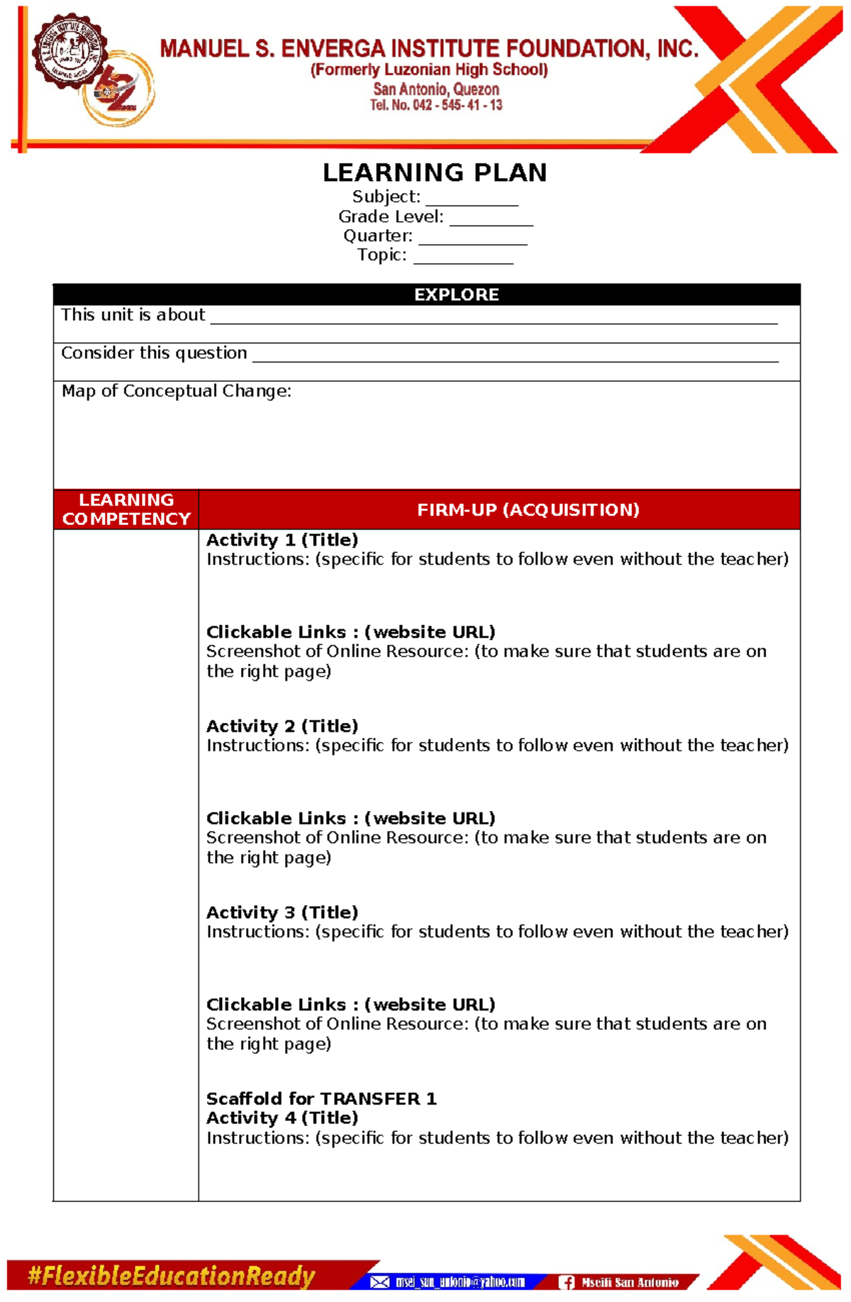 Learning Plan Format for Grade Level Curriculum Development - Studocu