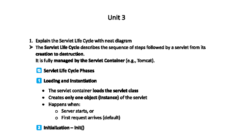 WT 3: Servlet Life Cycle, Session Management & XML Overview - Studocu