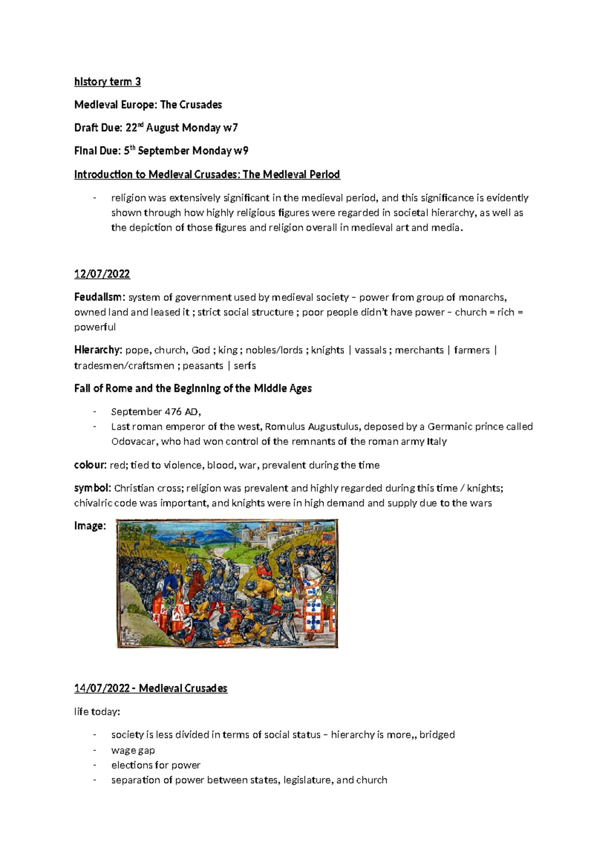 History Term 3: Medieval Europe and The Crusades Overview - Studocu