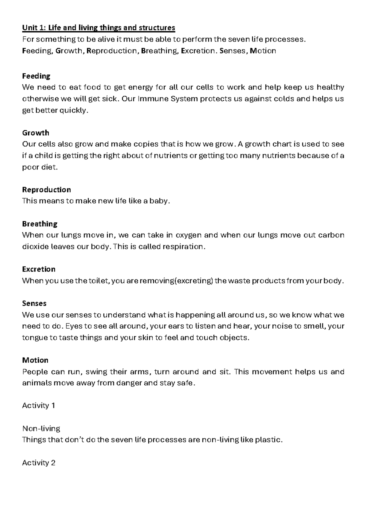 NST Term 1 - Life Processes and Living Structures Overview - Studocu