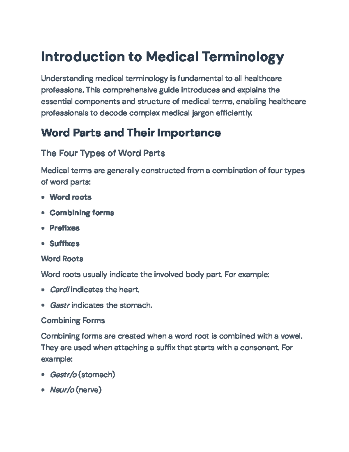 Introduction to Medical Terminology: Understanding Word Parts & Usage ...