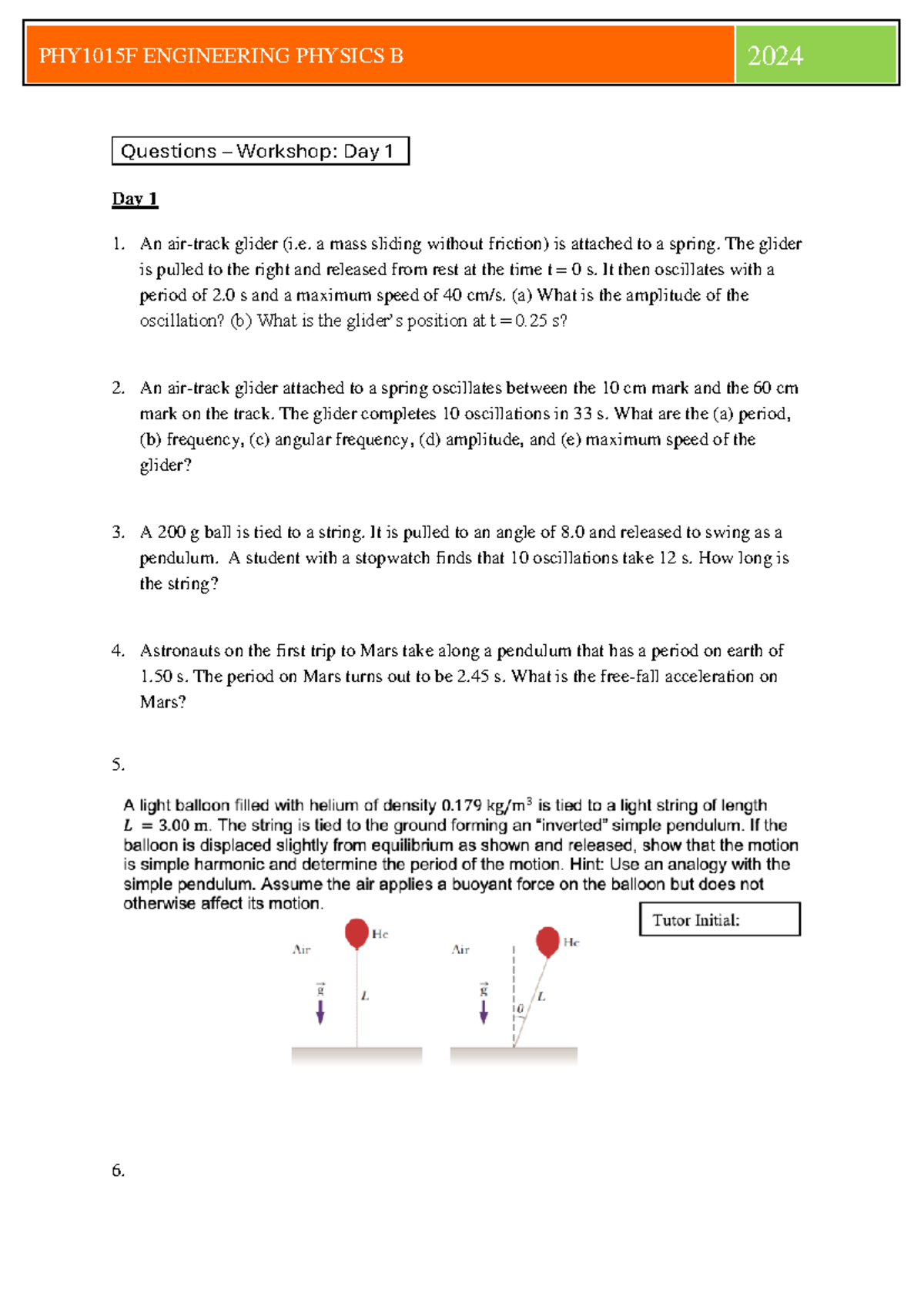 TRP TEST 1 Questions - PHY1015 (Workshop Day 1 & Day 2) - Studocu