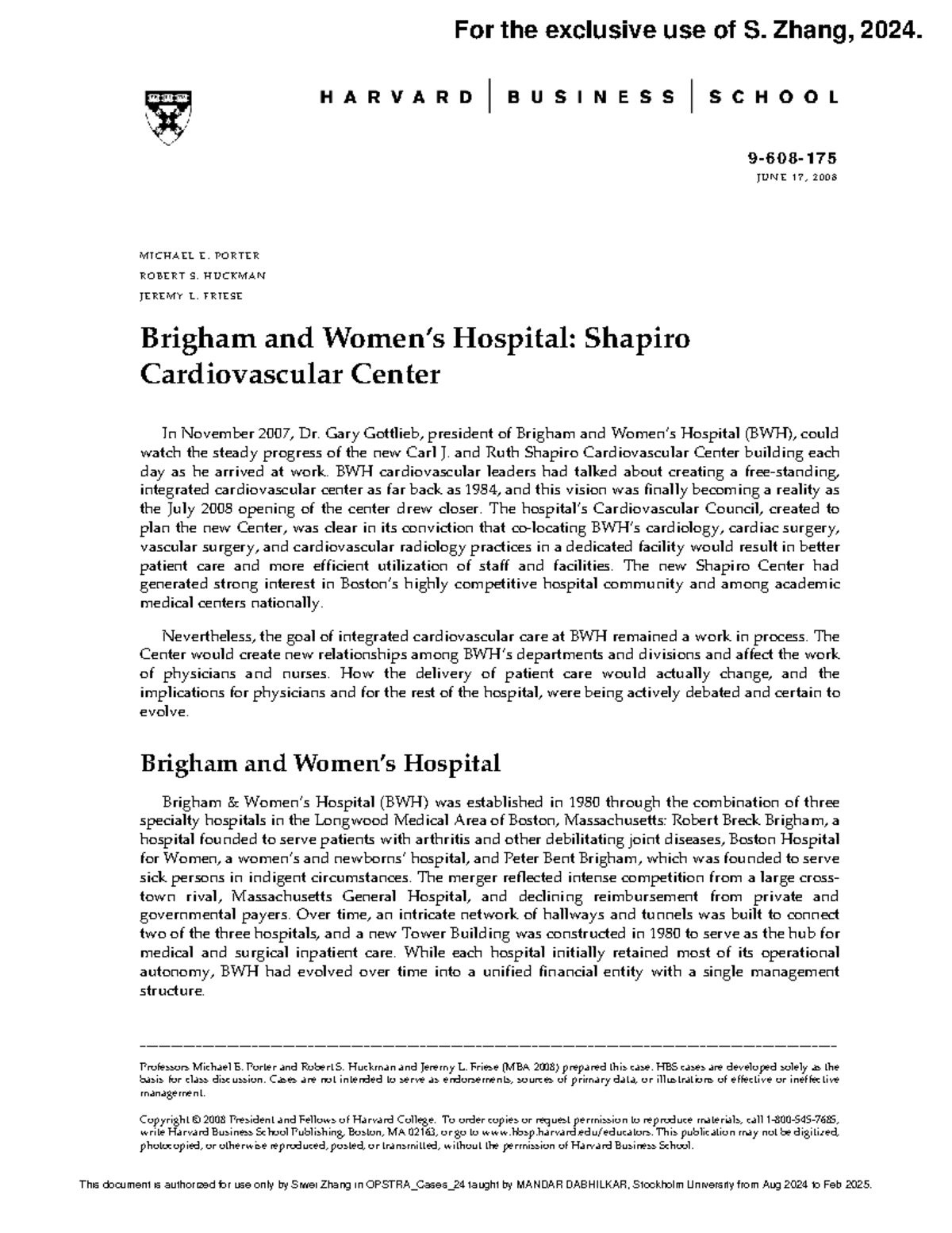 Brigham and Hospital (BWH) Case Study: Shapiro Cardiovascular Center ...