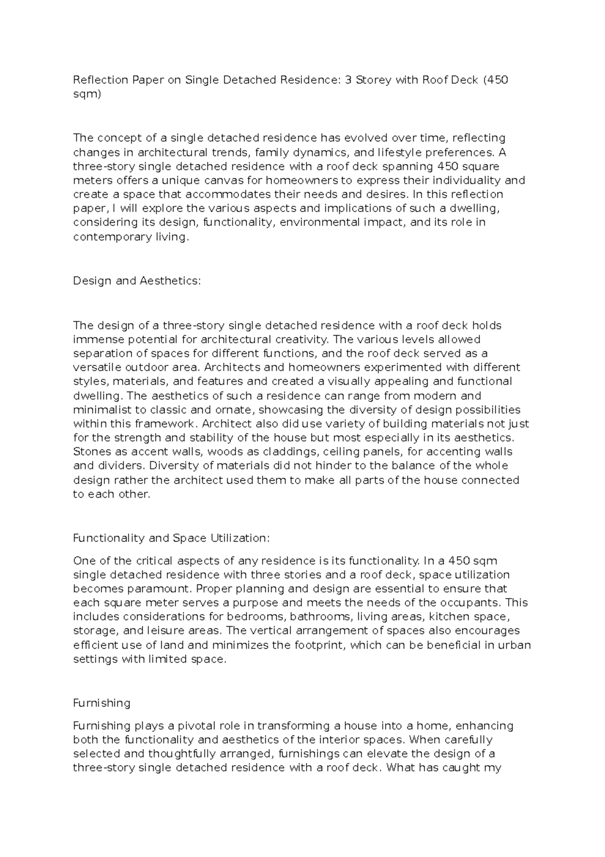 Reflection on 3-Story Detached Residence with Roof Deck Design - Studocu