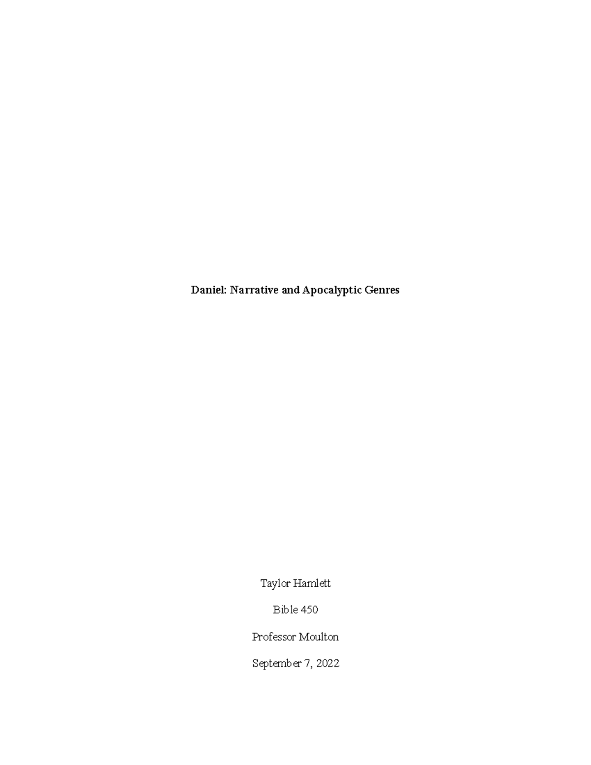 Daniel's Narrative and Apocalyptic Genres: A Comprehensive Study - Studocu