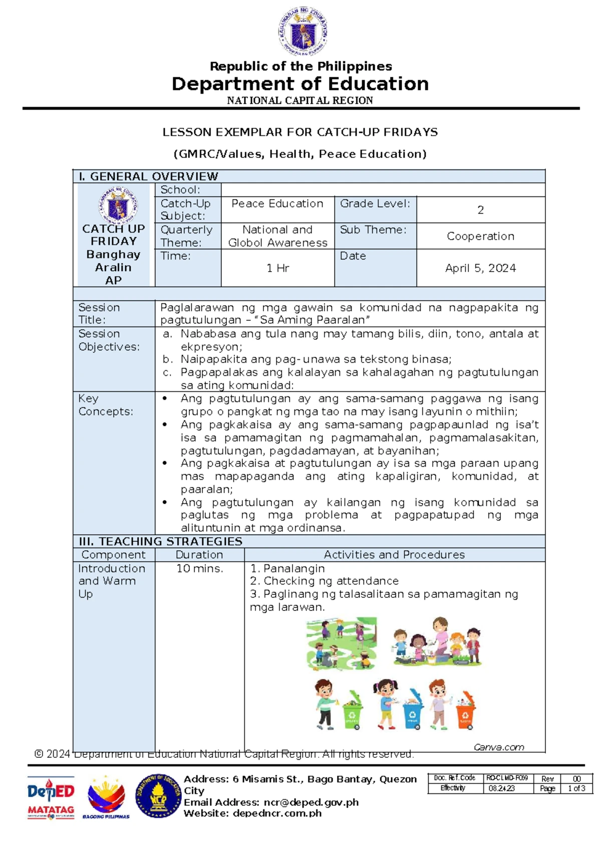 DLP: Kindergarten Math Lesson Plan for Week 6 (March 5, 2024) - Studocu