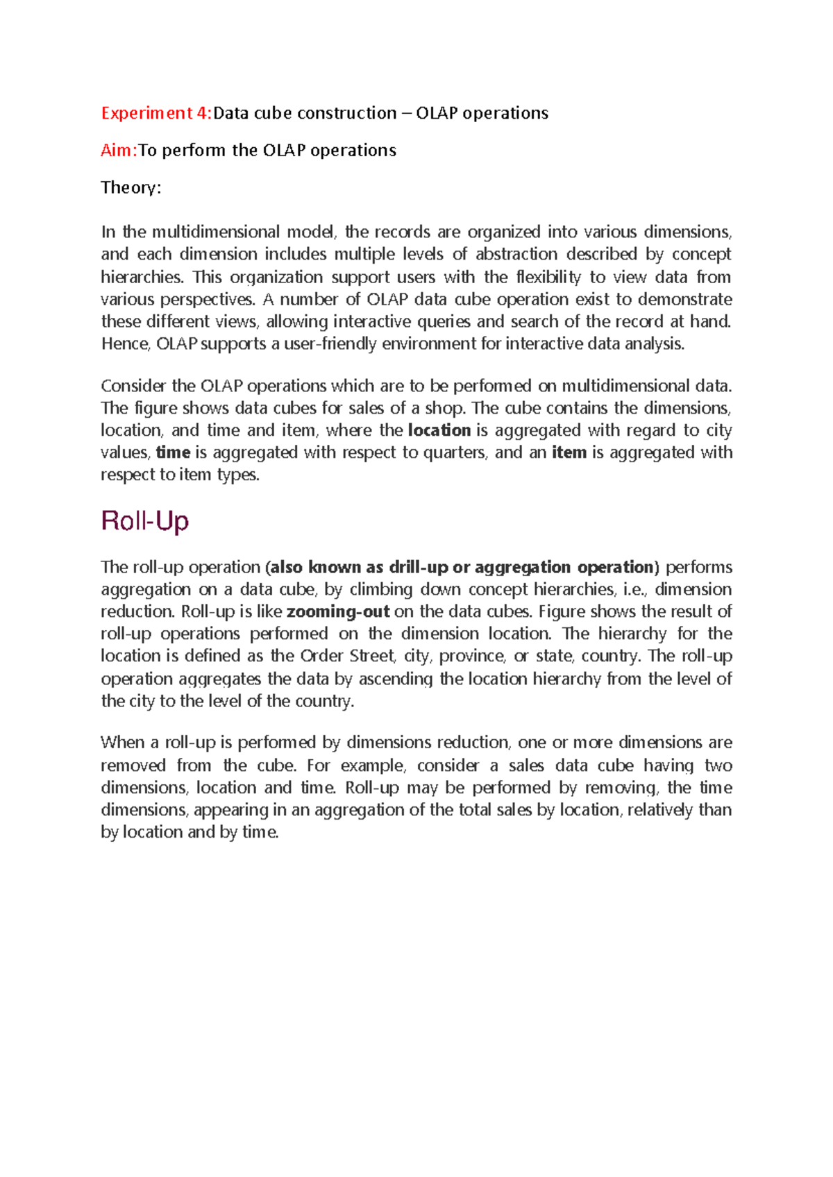 Experiment 4 OLAP operations - Experiment 4:Data cube construction ...