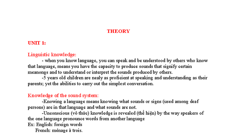 Linguistic Knowledge: Understanding Language Theories (THEORY UNIT 1 ...