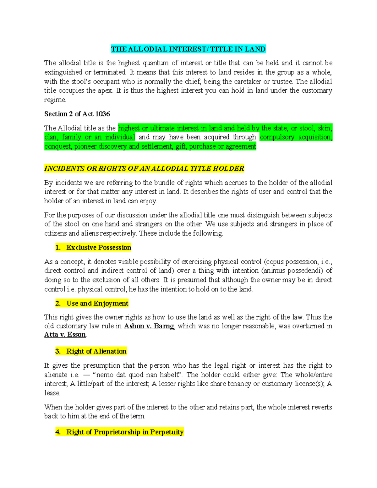 Allodial and Usufructuary Interests in Land: A Ghanaian Perspective ...
