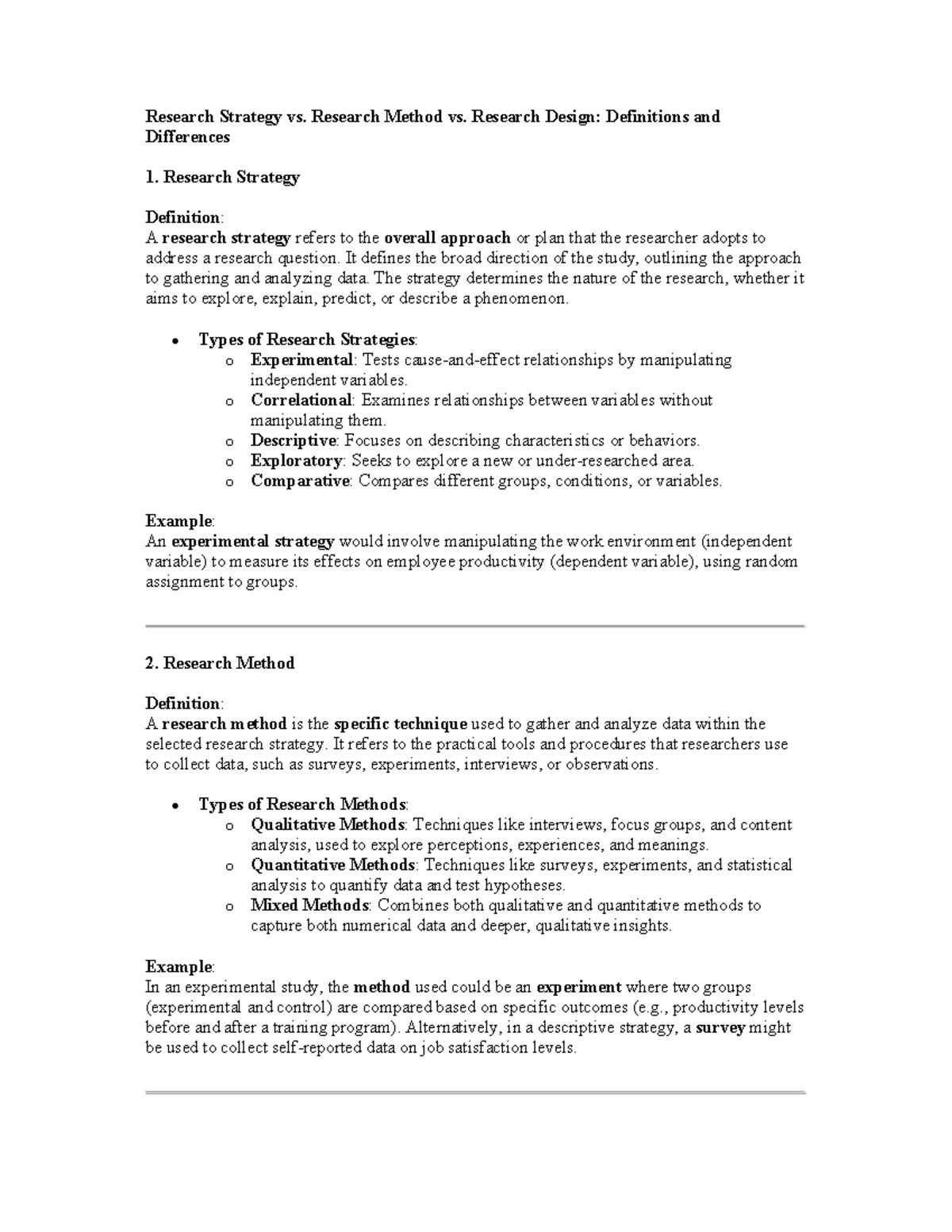 Research Strategies, Methods, and Designs: Key Definitions and ...