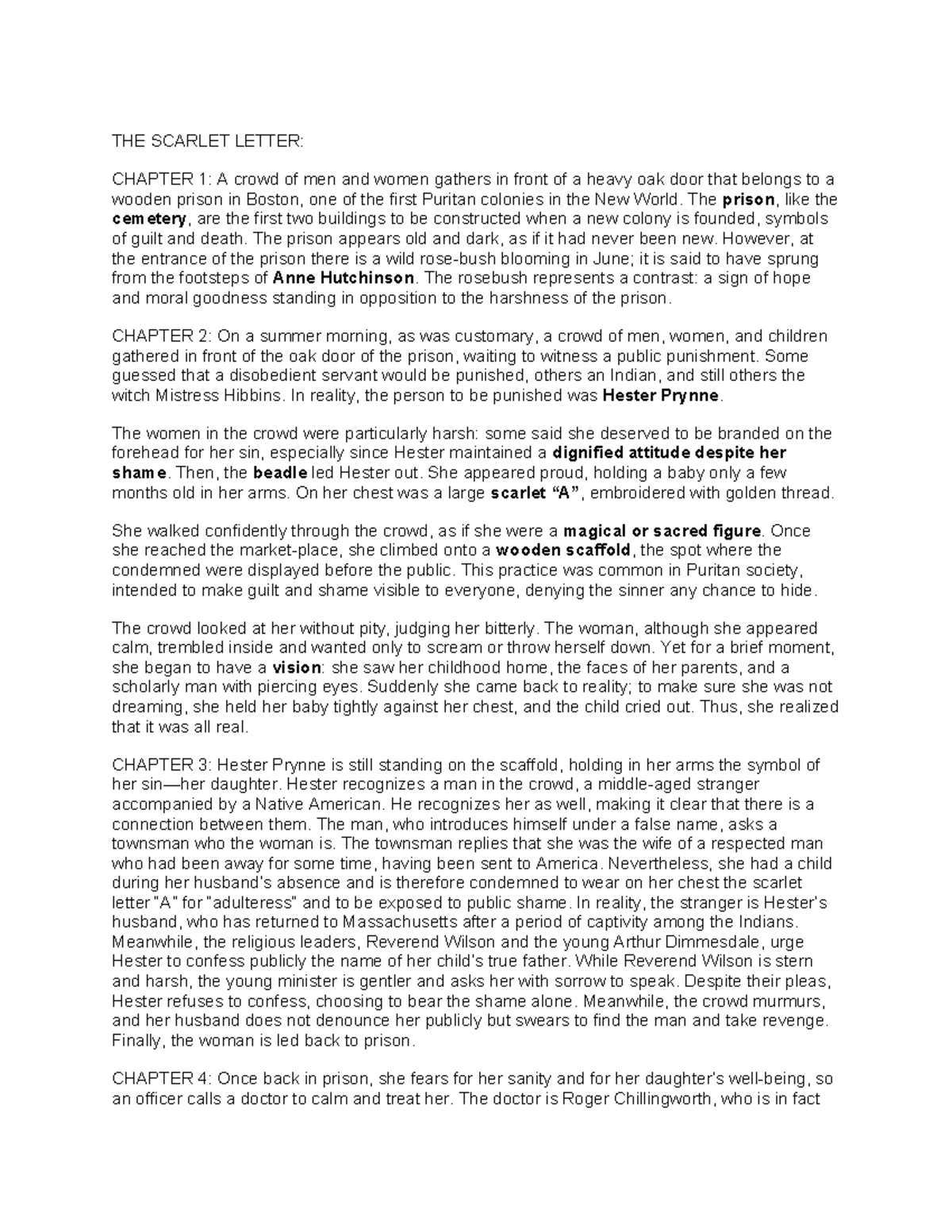 The Scarlet Letter: Chapter Summaries and Analysis - Studocu