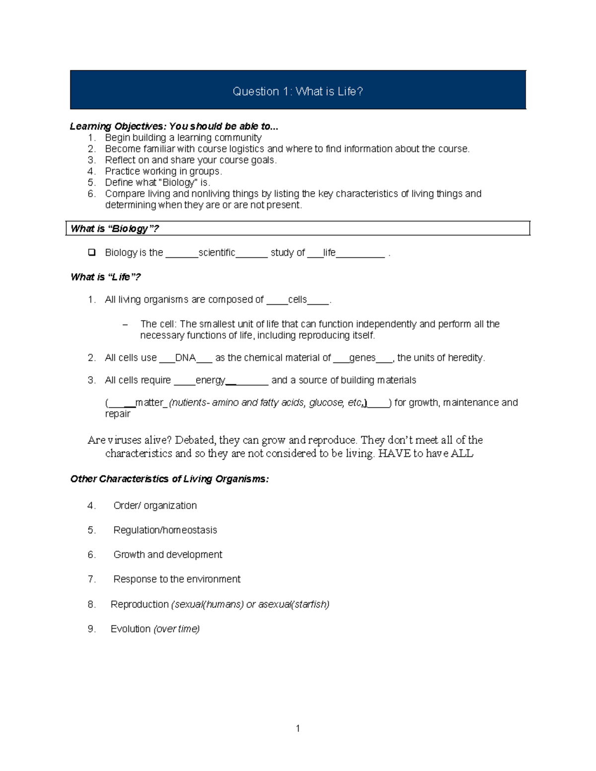 BIO 101 Lecture Notes: Guide 1 & 2 on Life & Science Concepts - Studocu